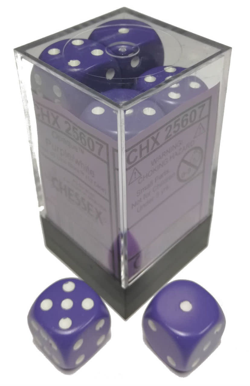 Chessex Opaque Purplewhite Set Of 12 D6 Dice Frontline Gaming