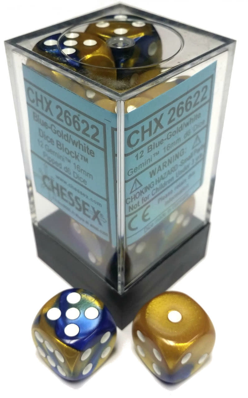Chessex Gemini Blue Goldwhite Set Of 12 D6 Dice Frontline Gaming