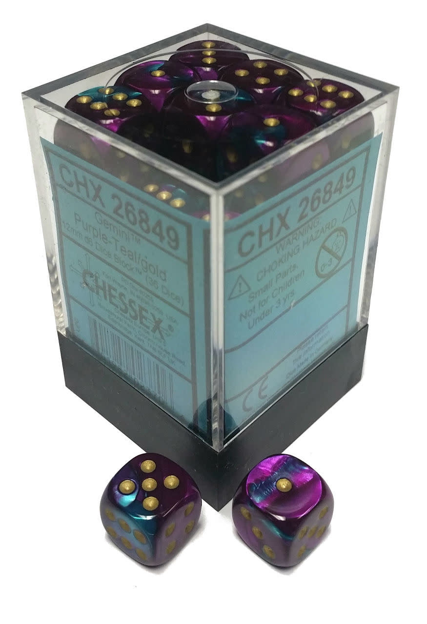 Chessex Gemini Purple Tealgold Set Of 36 D6 Dice Frontline Gaming